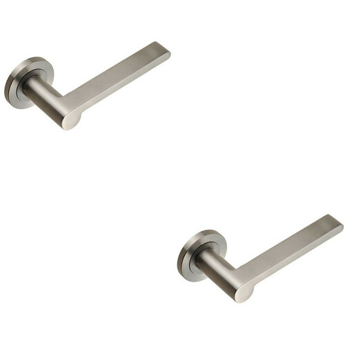 2x PAIR Flat Bar Lever with Rounded End on Round Rose Concealed Fix ...