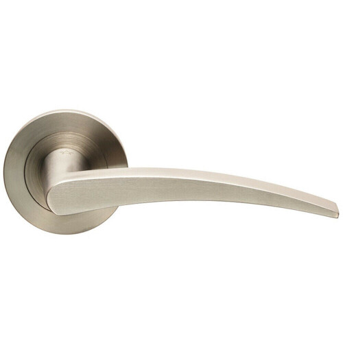 PAIR Slim Arched Flat Lever on Round Rose Concealed Fix Satin Stainless ...
