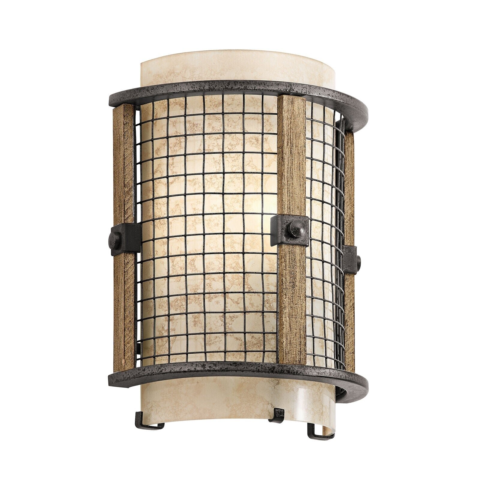 Wall Light Mesh Surrounds Mica Glass Shade Rustic Style Anvil Iron LED ...