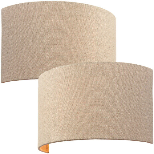 2 PACK Fabric LED Wall Light Natural Semi Circle Linen Shade Sleek Lamp ...