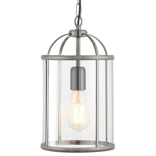Hanging Ceiling Pendant Light Nickel & Glass Lantern Box Shade Lamp ...
