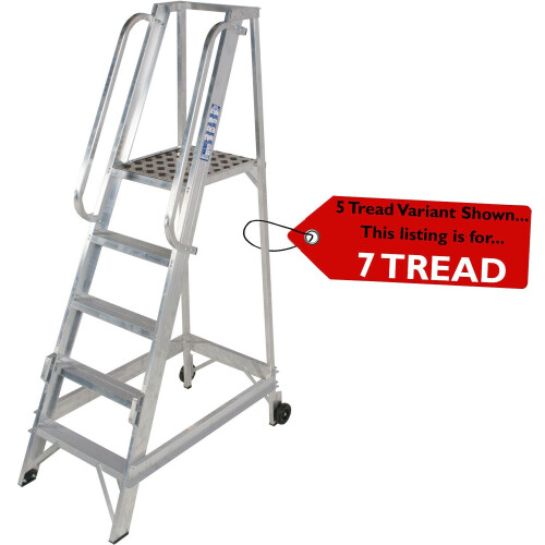 7 Tread 1.7m Aluminium Warehouse Picking Steps & Handrail Narrow Aisle ...