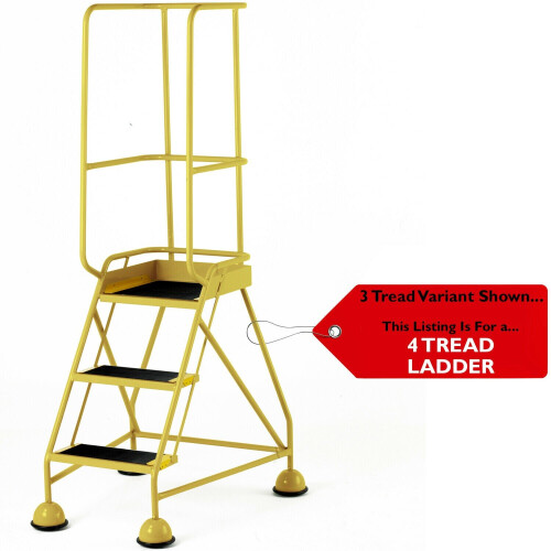 4 Tread Mobile Warehouse Steps & Guardrail YELLOW 2m Portable Safety ...