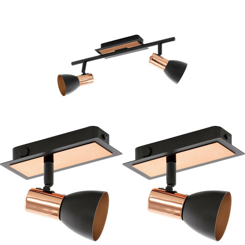 Twin Ceiling Spot Light & 2x Matching Wall Lights Black Copper ...