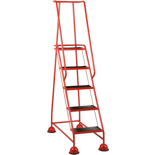 5 Tread Mobile Warehouse Steps RED 1.94m Portable Safety Ladder ...