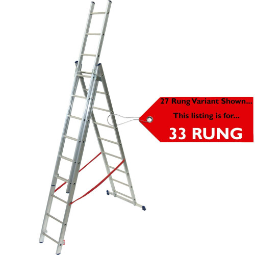 33 Rung Lightweight Combination Ladder Triple Extension / Step ...
