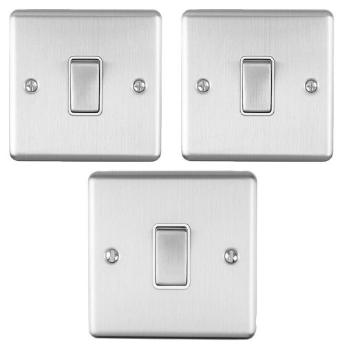 Light Switch Pack - 1x Intermediate & 2x Single - SATIN STEEL / Grey 2 ...