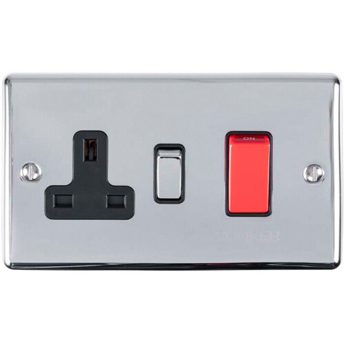 45A DP Oven Switch & Single 13A Switched Power Socket CHROME & Black ...