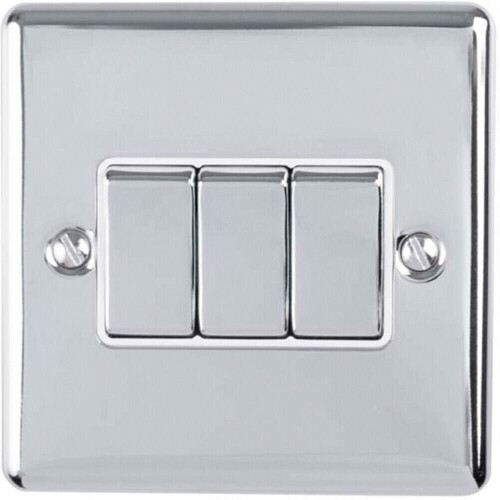 3 Gang Triple Light Switch SATIN STEEL 2 Way 10A Grey Trim & Metal ...