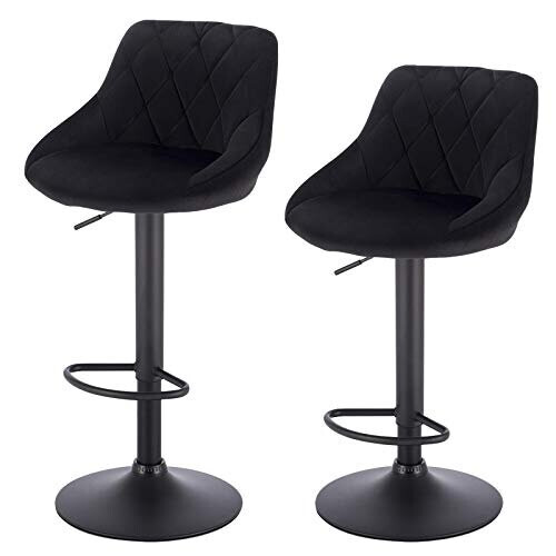 eSituro Bar Stools Set of 2 Black Breakfast Bar Stools for Kitchen Counter Swivel Adjustable Height Velvet Dinning Stools for Island with Backres on OnBuy