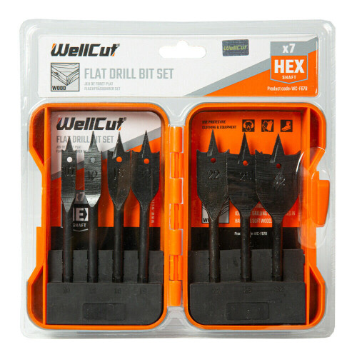WellCut 7pc HEX Shaft Flat Wood Spade Drill Bit Set W/ Case 10-32mm on ...