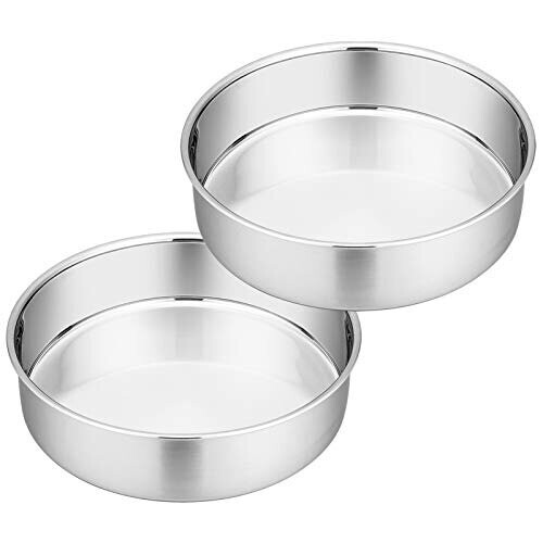 Cake Tin Set of 2, Homikit 8inch Round Cake Tins Stainless Steel for ...