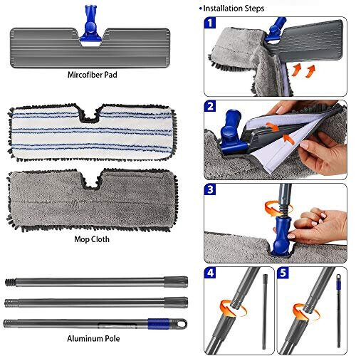 MASTERTOP Noodle Mop Double-Sided Flat Mop for All Types Floor Cleaning ...