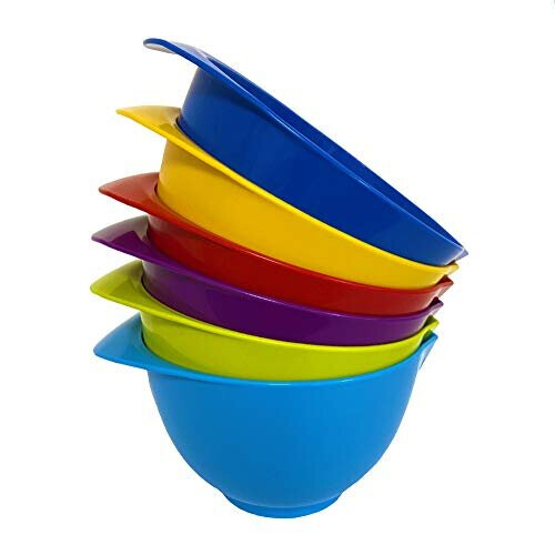 Mixing Bowl with spout and Handle | Set of 6 - Red, Blue, Purple, Green ...