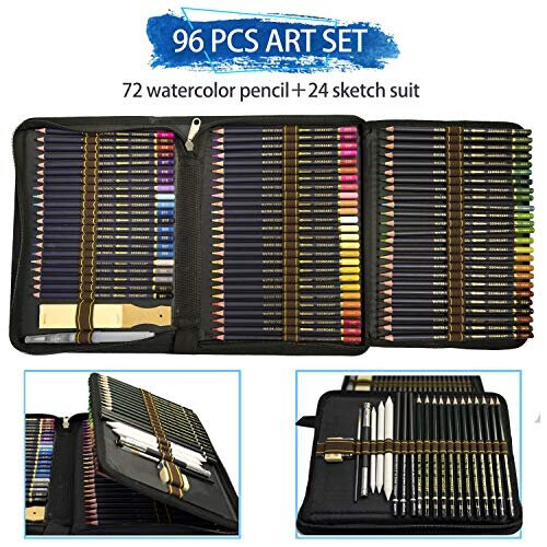 96 Watercolour Pencils Drawing Art Set With Large Pencils Case ...