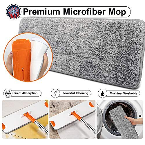 Myiosus Mop and Buckets Sets, Flat Mop Bucket with 6 Reusable Microfiber Pads, 126cm Adjustable ...