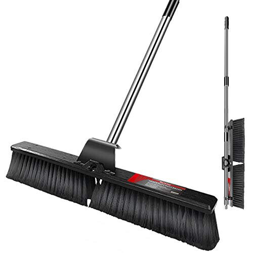 24" Push Broom Wide Outdoor Stiff Sweeping Broom With Stiff Bristles ...