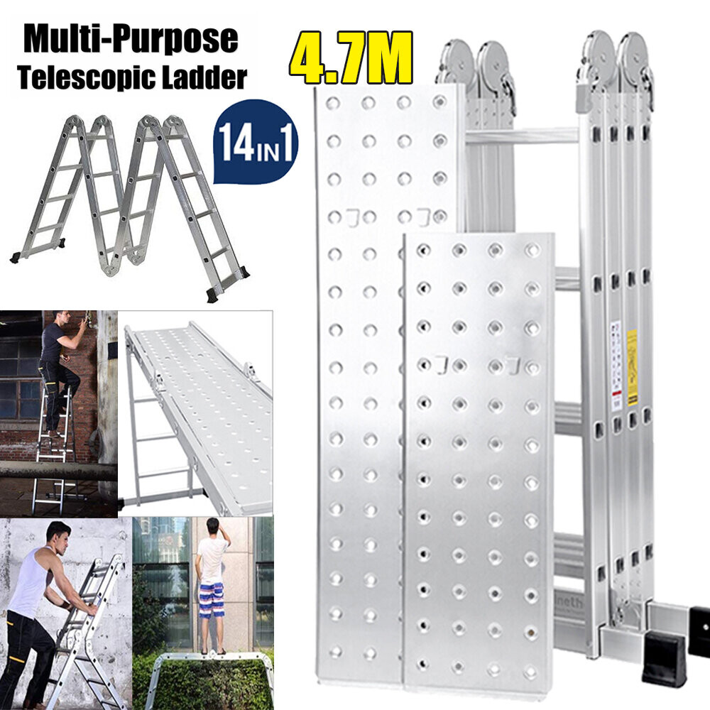 Aluminium Folding Ladder 4.7M Multi-Purpose Step Scaffold Platform on OnBuy