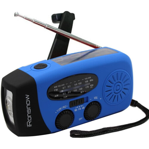 (Blue-European version ) 2in1 Portable Wind Up Solar USB Rechargeable ...