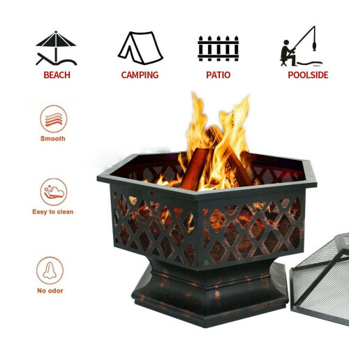 Fire Pit BBQ Firepit Brazier Stove Patio Heater Grill Garden Hexagonal ...