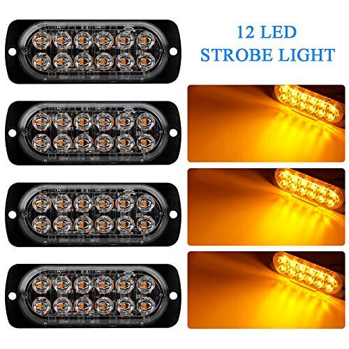 4 x 12 LED Emergency Warning Lights Amber Hazard Flashing Strobe Light ...