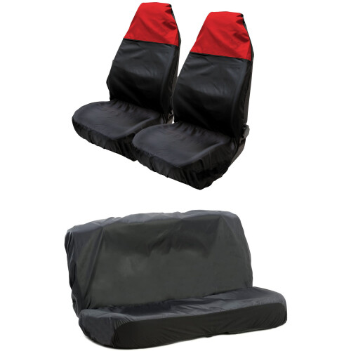 (Full Set With Red Top Front) Seat Covers Water Resistant To Fit Fiat ...