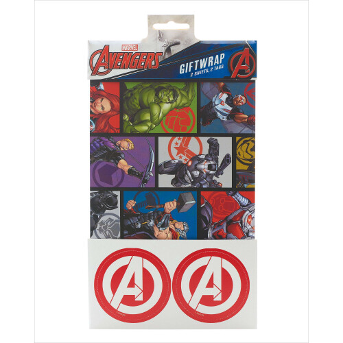 Marvel Avengers Gift Wrap Pack Contains 2 Sheets & Tags Wrapping Paper ...