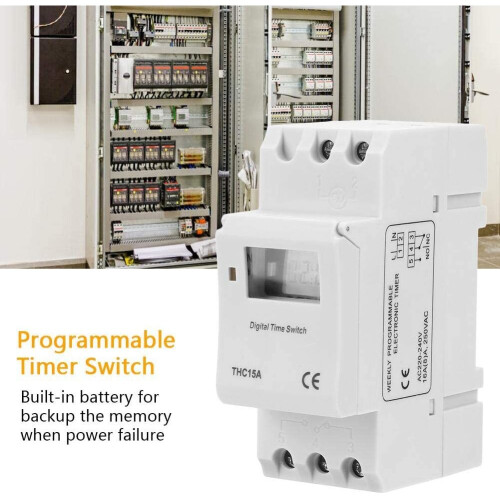 THC15A Timer Switch, 220-240VAC 16A Digital LCD Power Weekly Programmable Timer Relay Switch DIN ...