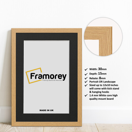 (36x24" Pic (40x28" Frame)) Oak Picture Frame Photo Frames With Black ...