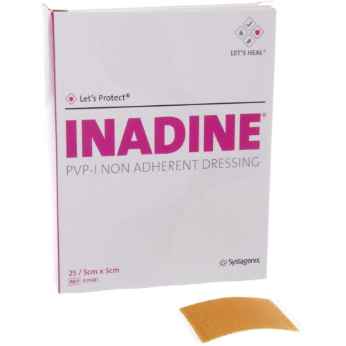 Inadine 5cm x 5cm x25 Non-Adherent Wound Dressings, Povidone-Iodine ...