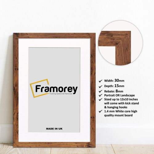 (16x12" Pic (20x16" Frame)) Rustic Oak Picture Frame Photo Frames With ...