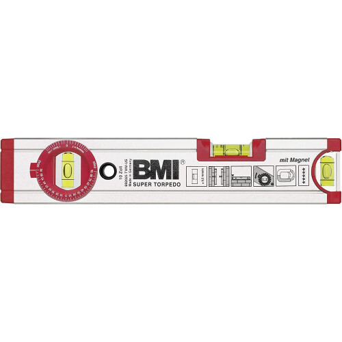 BMI 692025TWM Ultrasonic Alu-Spirit Level with Magnet, Silver/Red, 25 ...