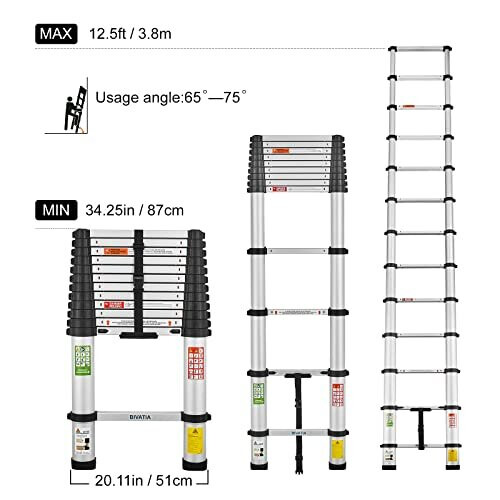Bivatia 12.5 Ft Smartsafe Aluminum Telescoping Ladder: Telescopic ...