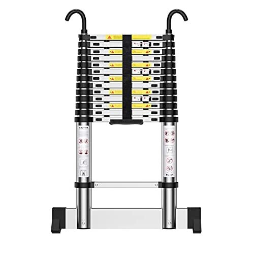 Teenza 4.9M Telescopic Ladder, Extension Ladder with Hooks and ...