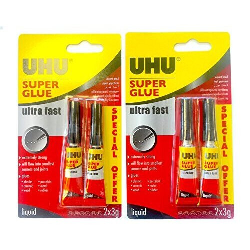 4 x UHU Super Glue Adhesive - Extra Strong - Ultra Fast - 3g Tube (2 ...
