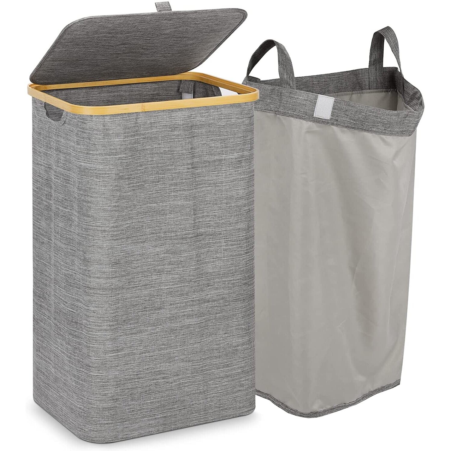 Laundry Basket with Lid 100 L, Large Washing Basket with Inner Bag ...