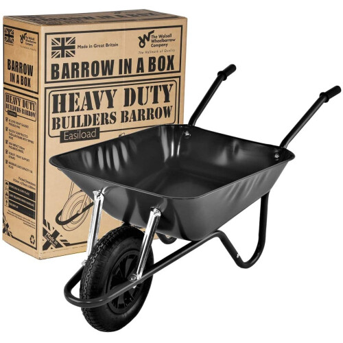 85 Litre Heavy Duty Builders Wheelbarrow in Black with Pneumatic Wheel ...