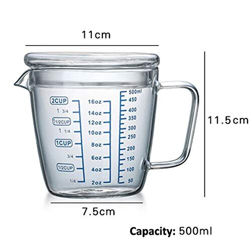 TAMUME 500ml Glass Measuring Jug Microwave Measuring Cup with Lid ...