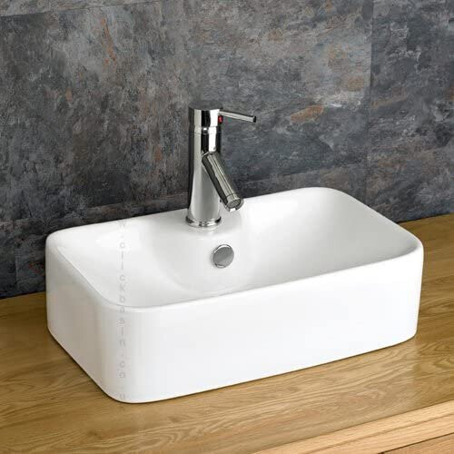 clickbasin REDUCED TO CLEAR Rectangular Bathroom Basin in White Ceramic ...