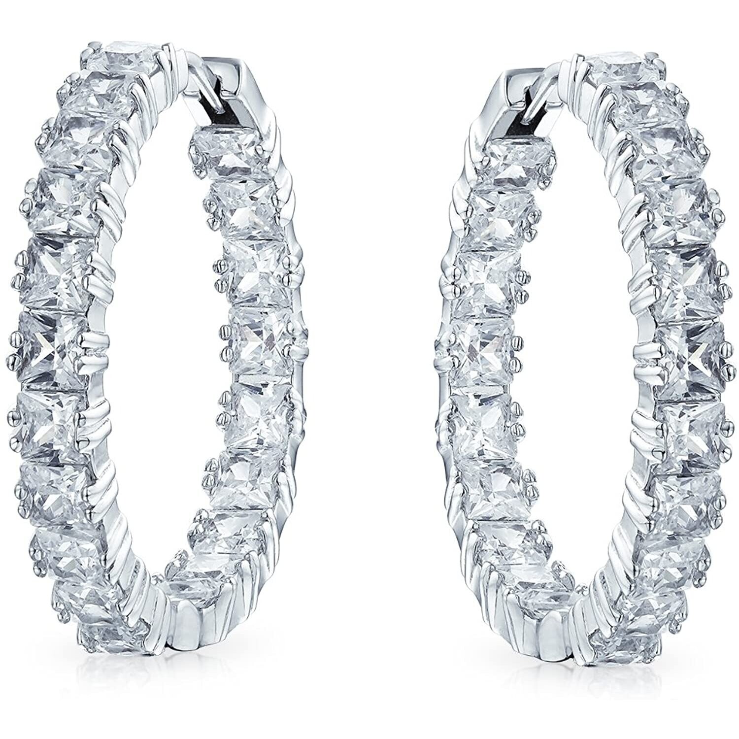 Bridal Square Cubic Zirconia Brilliant Princess Cut AAA CZ Inside Out Statement Hoop Earrings ...