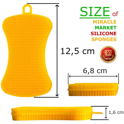 Miracle Market Silicone Dish Sponge 12.5 x 6.8 x 1.6 cm, 3 Pack ...