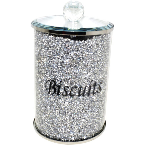 Silver Diamond Crushed Biscuit Cookies Canister Jar Tin Kitchen Storage ...