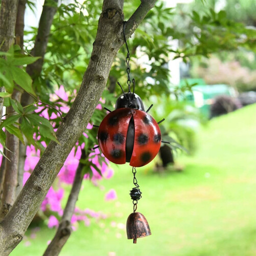Ladybug Wind Chime Garden Glass Windchime Hanging Sculpture Decorative ...