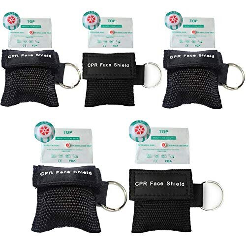 CPR Face Shields, 5 Pcs CPR Resuscitation Face Mask Keychain Ring Pouch ...