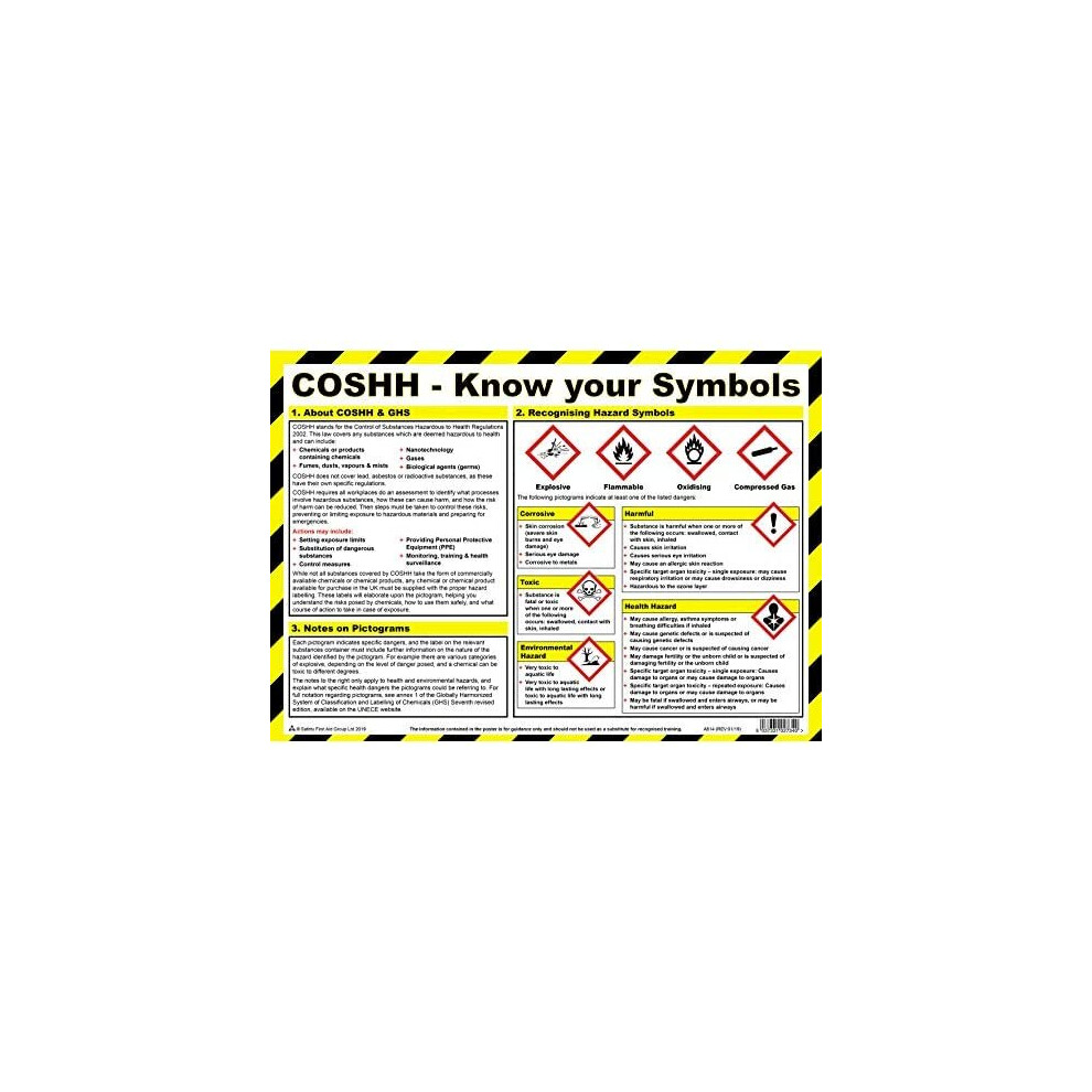 Safety First Aid COSHH Know Your Symbols Poster A3 Poster, Laminated on OnBuy