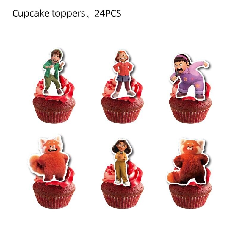 (Small Cake Topper 24pcs) Cartoon Turning Red Birthday Party Banners ...