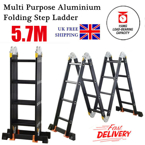 5.7M Multi Purpose Aluminium Folding 4X5 Steps Ladder Extendable UK on ...