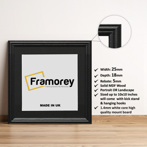 (Black With Black Mount, 4x4" Pic (6x6" Frame)) Square Size Black ...