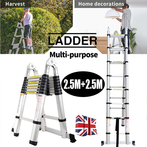 5M Multi-Purpose Aluminum Folding A Frame Telescopic Ladder Foldable on ...