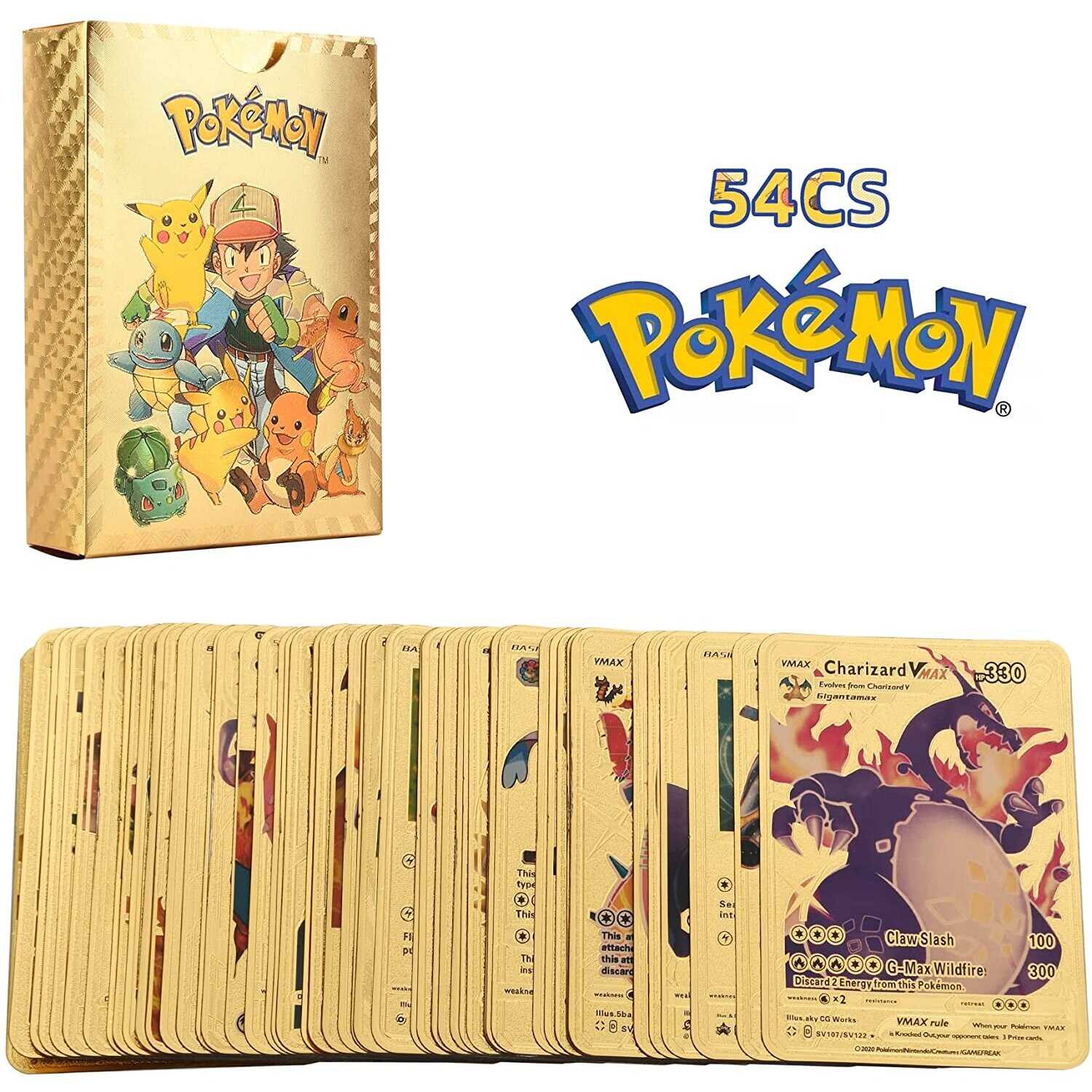 55 Cards Shiny Charizard Vmax, Unofficial Card, Rainbow Gold Plated ...
